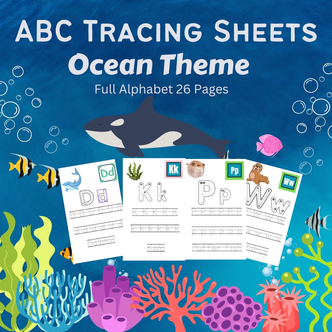 Abc”s Tracing Sheets Ocean Theme - Etsy