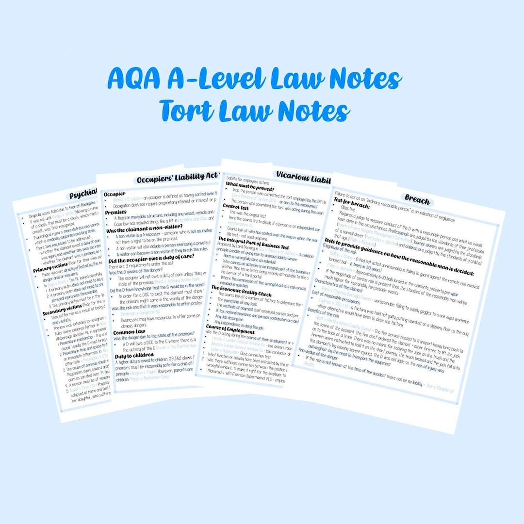 AQA A-level Law Tort Law Notes - Etsy