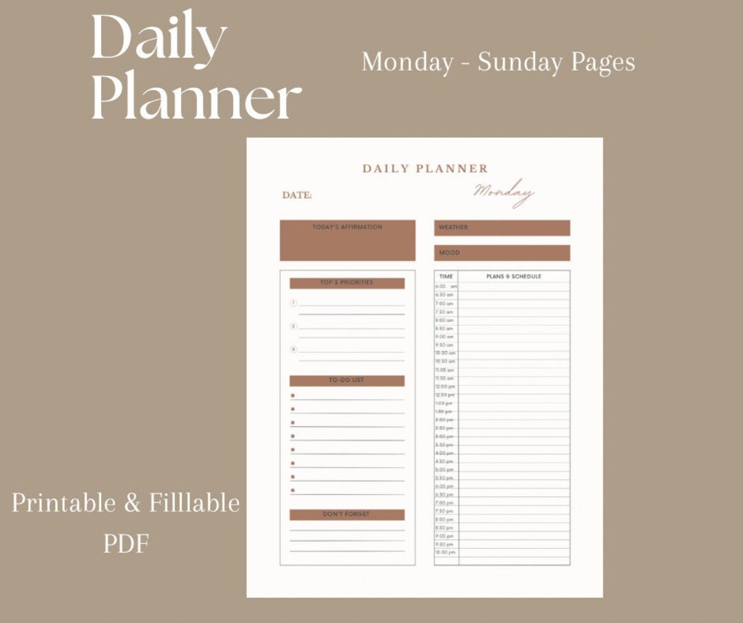 Minimalist Daily Planner Printable, Daily to Do List for Work/home ...