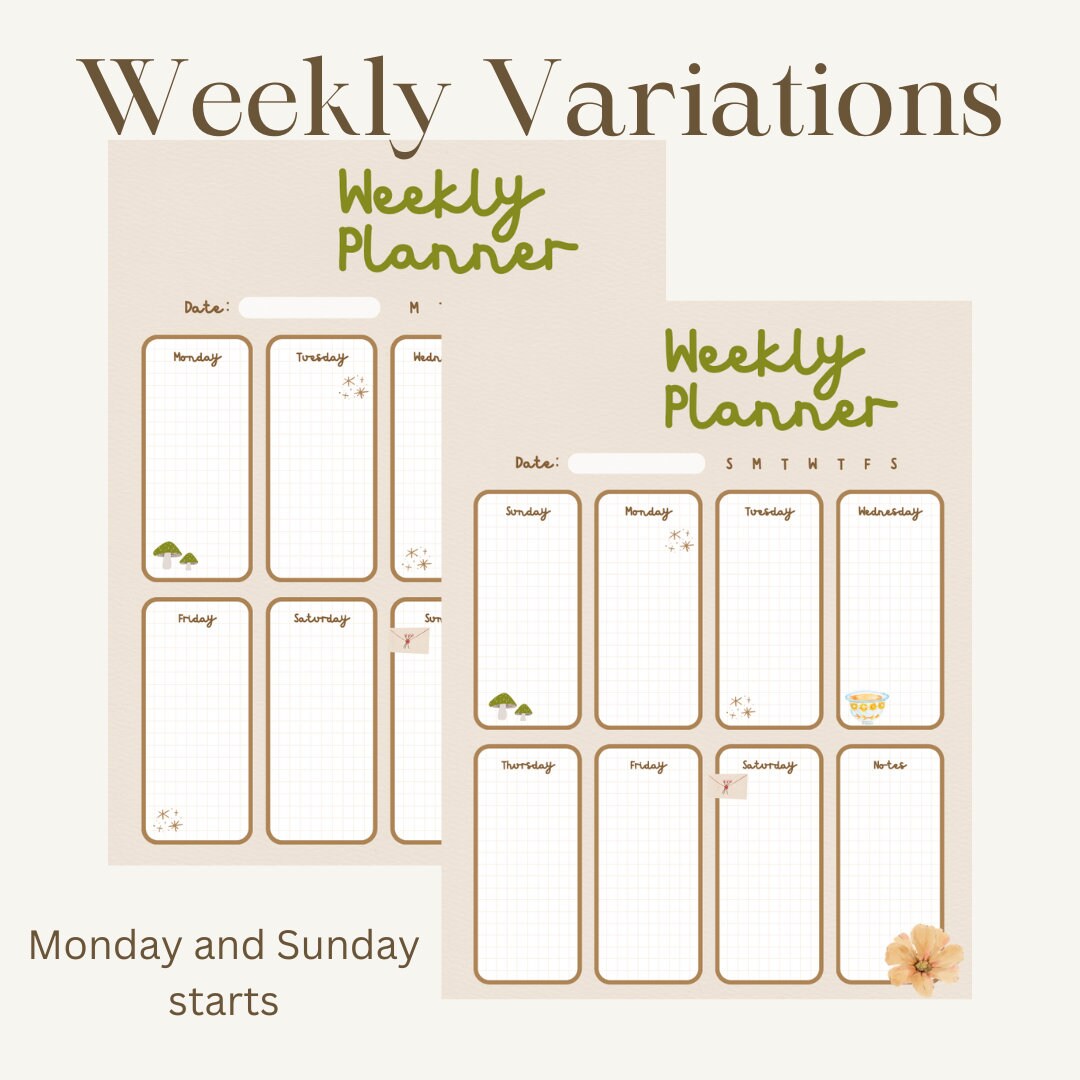 Cottage Core Planner Printable, Monthly, Weekly, and Daily Planner ...