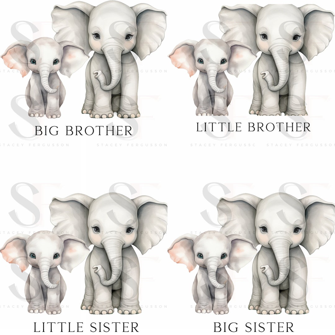 Elephant Sibling PNG Clipart, Instant Download, 4 Options Little / Big ...