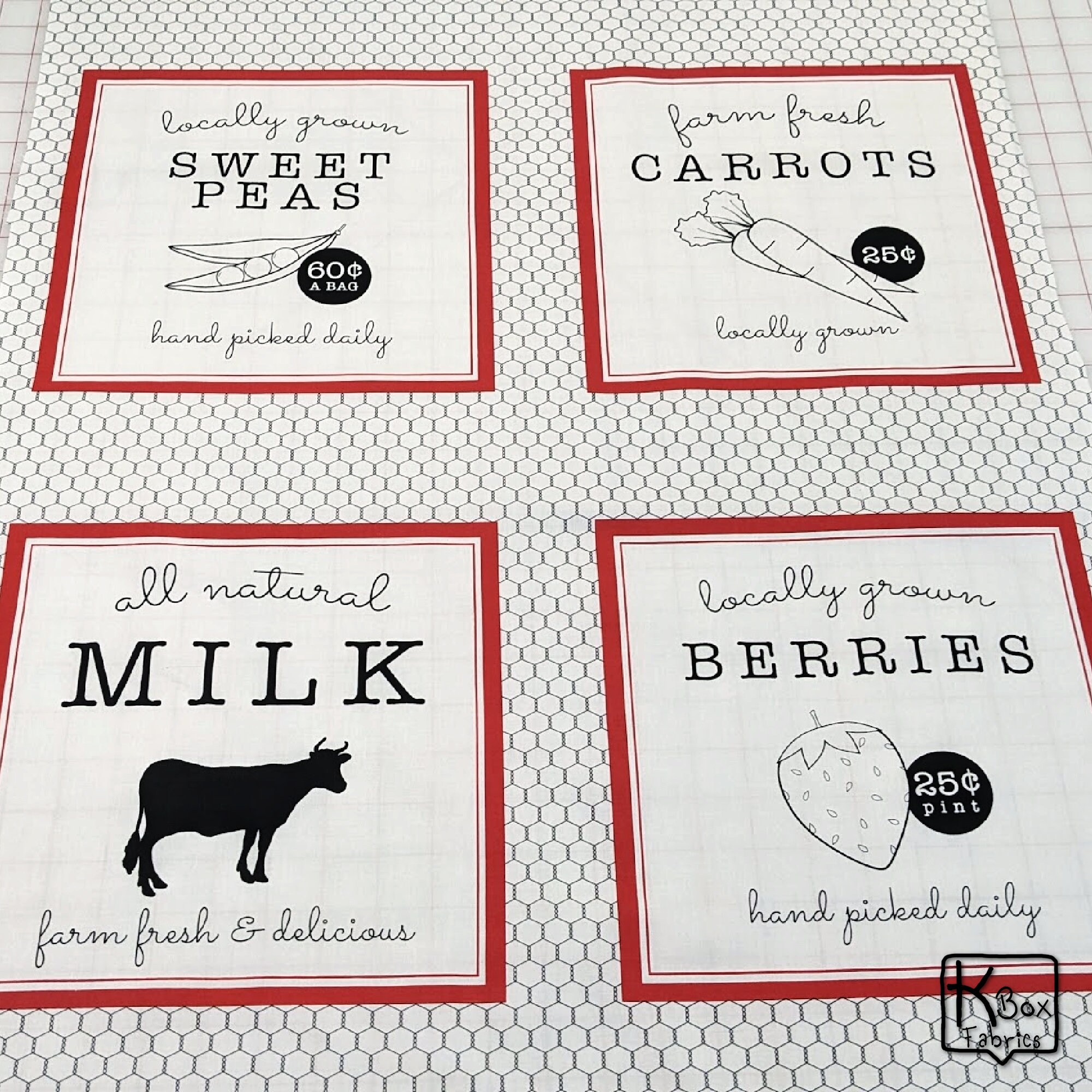 3 Yards and 1 Panel Bundle Farm Animals & Farmer's Market Veggies Precut Fabric Pack Red White ...