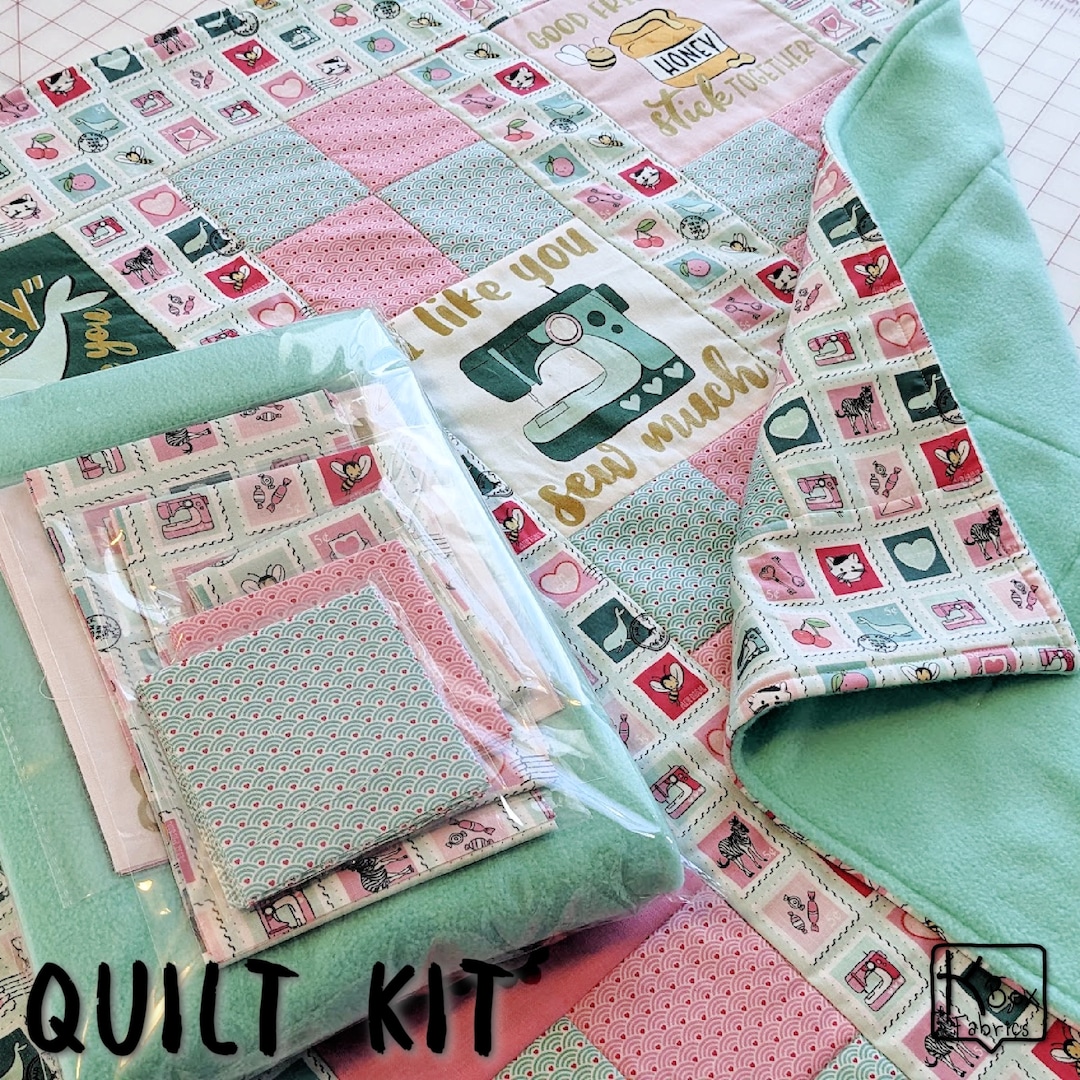Easy Quilt Kit Precut Ready to Sew Cotton Fabric and Soft Fleece ...