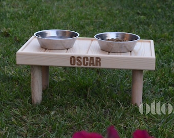 Personalized Wooden Dog Bowl Stand, Modern Dog Food Stand, Large Dog ...