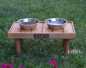 Personalized Wooden Dog Bowl Stand, Modern Dog Food Stand, Large Dog ...