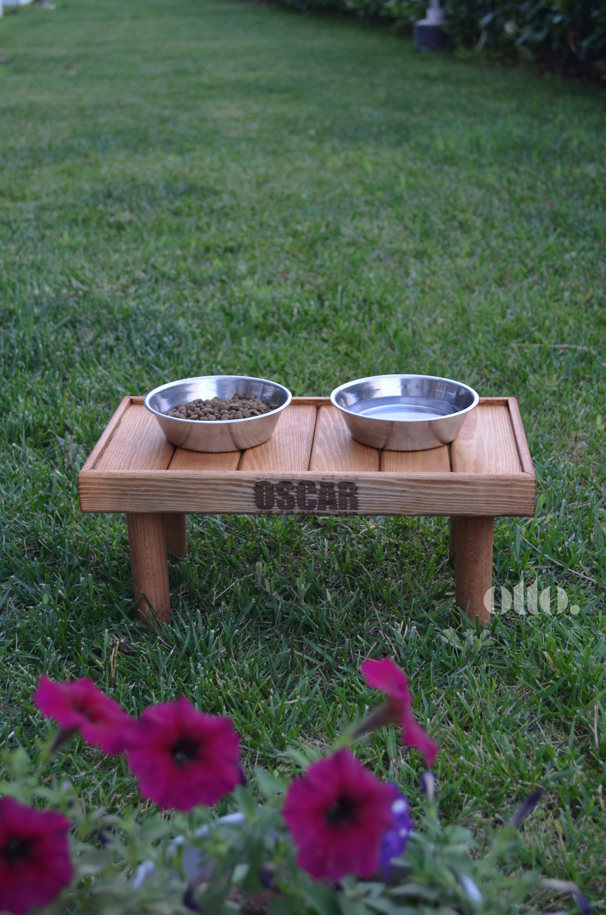 Personalized Wooden Dog Bowl Stand, Modern Dog Food Stand, Large Dog ...