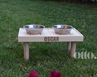 Personalized Wooden Dog Bowl Stand, Modern Dog Food Stand, Large Dog ...