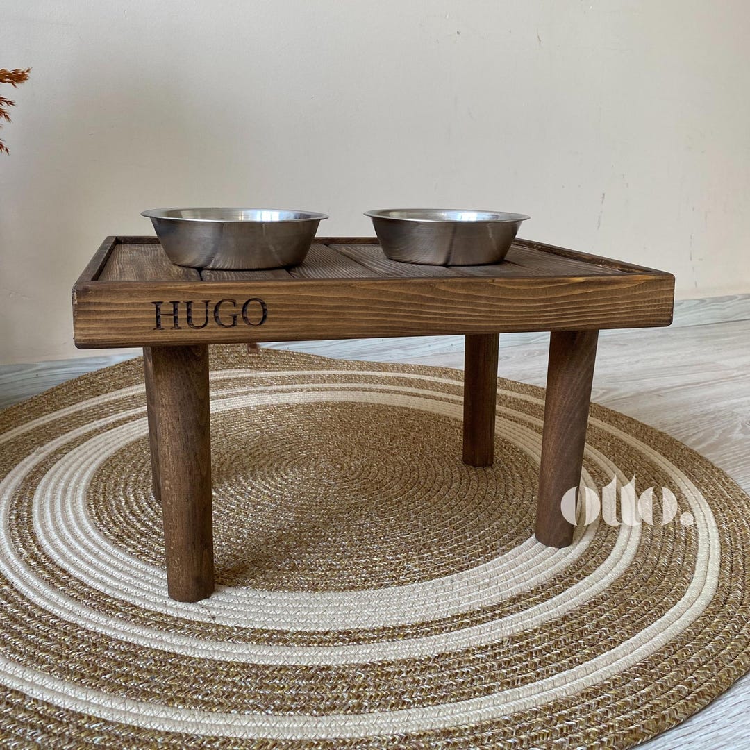 Personalized Wooden Dog Bowl Stand, Modern Dog Food Stand, Large Dog ...