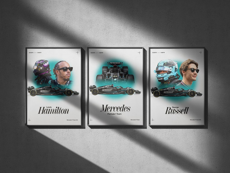 Set of 3 Modern Mercedes F1 Poster Instant Downloads, Mercedes Poster ...