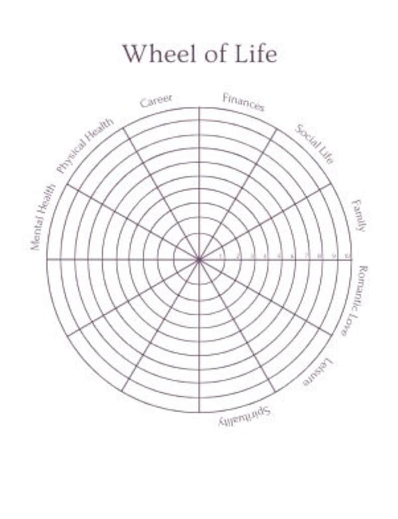 Wheel of Life Worksheet Template Wheel of Life Printable PDF - Etsy
