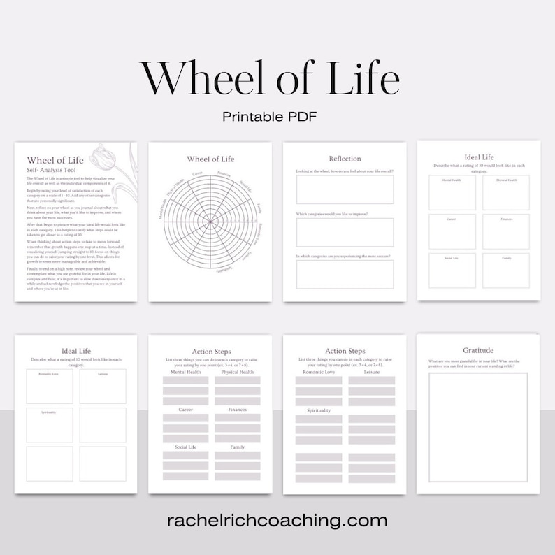 Wheel of Life Worksheet Template Wheel of Life Printable PDF - Etsy