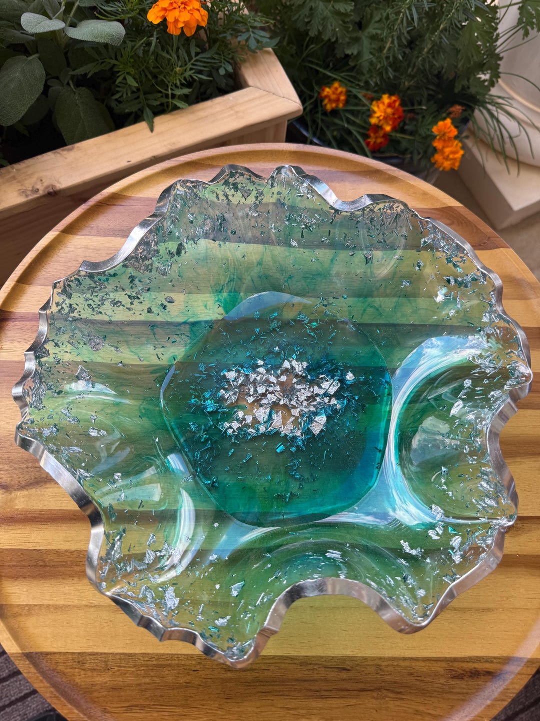Teal Clear Resin Flower Bowl – Handmade Translucent Resin Catchall ...