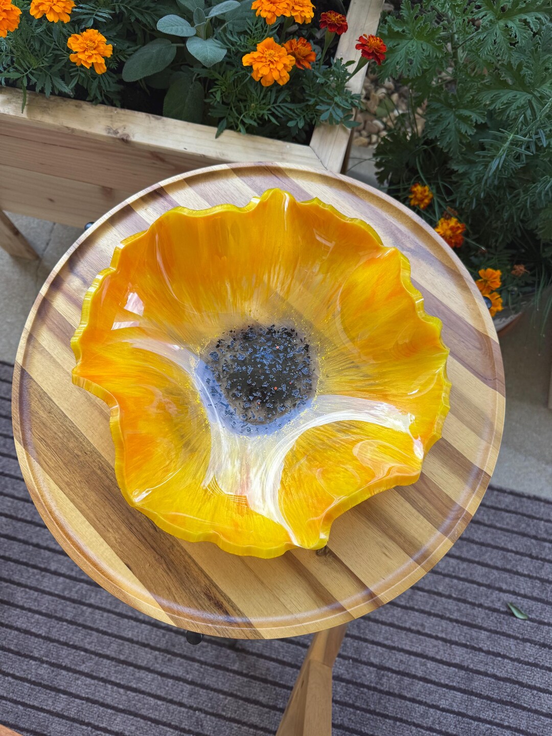 Sunflower Resin Flower Bowl – Handmade Yellow Resin Catchall ...