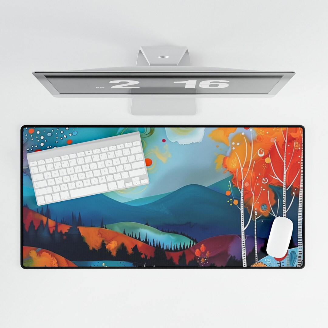 Landscape in Teal and Orange Desk Mat, Office Accessories, Mouse Pad ...