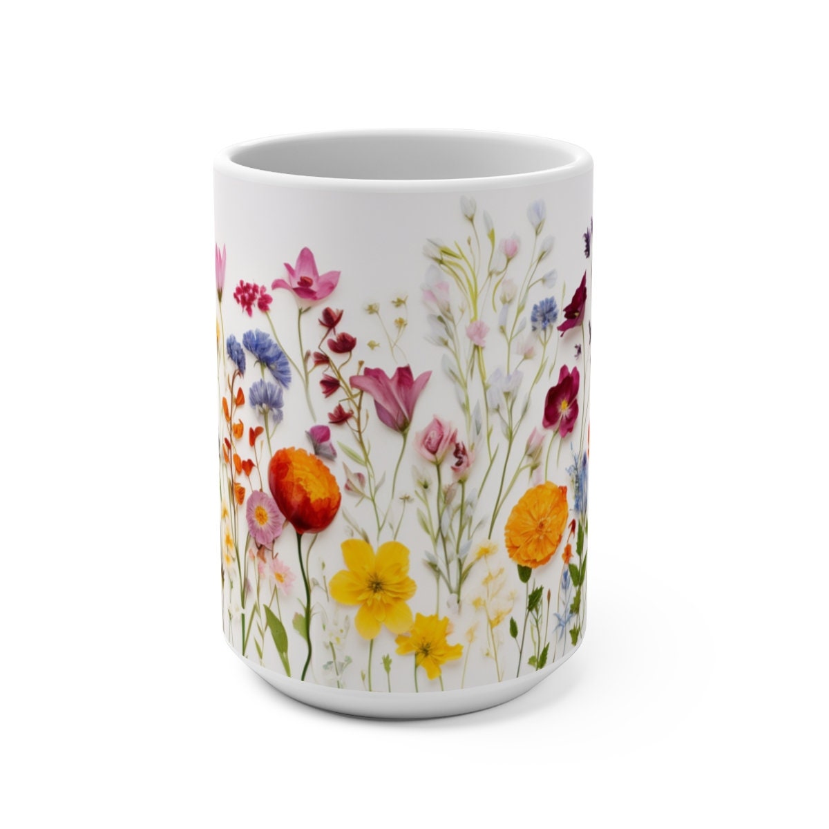 Pressed Flowers Mug, Boho Wildflowers Cottagecore Coffee Mug, Flower ...