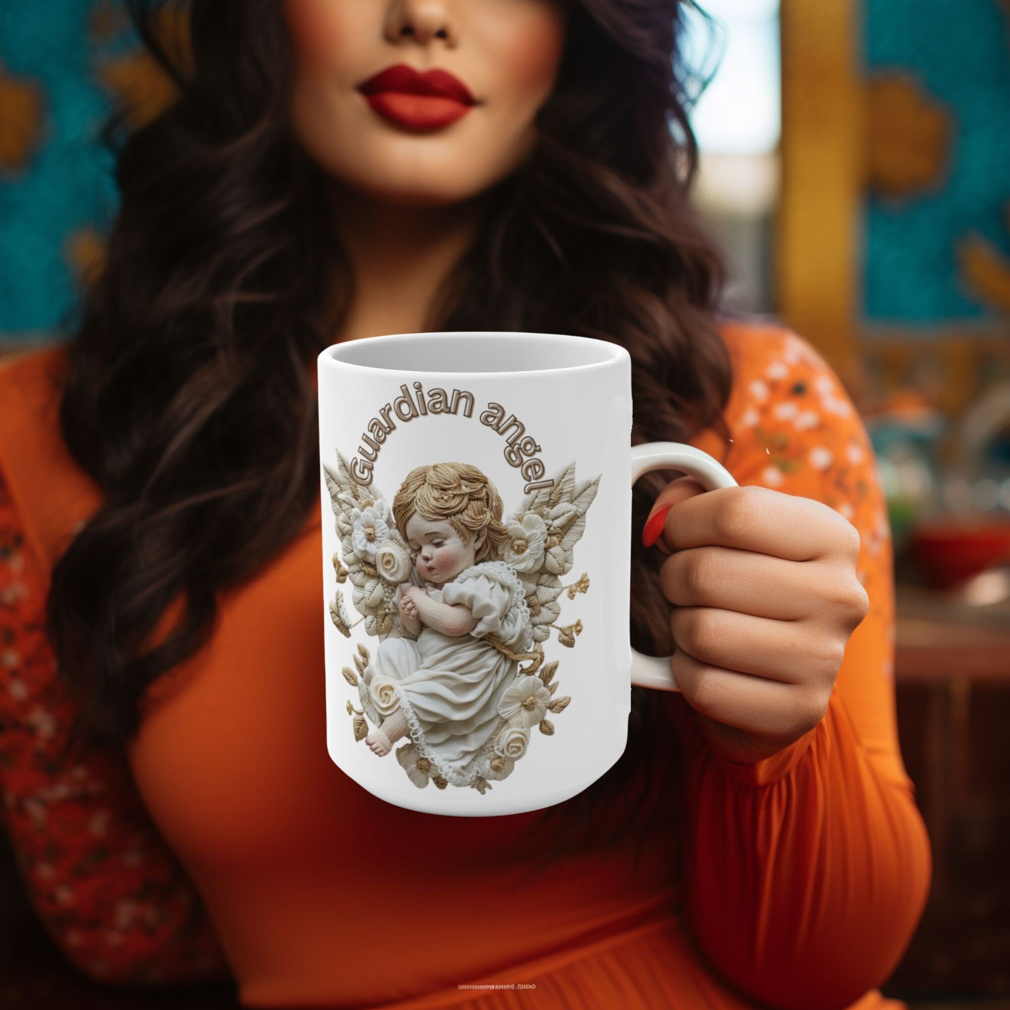 Christian Ceramic Mug 3D Guardian Angel,divine Protection and Elegance ...