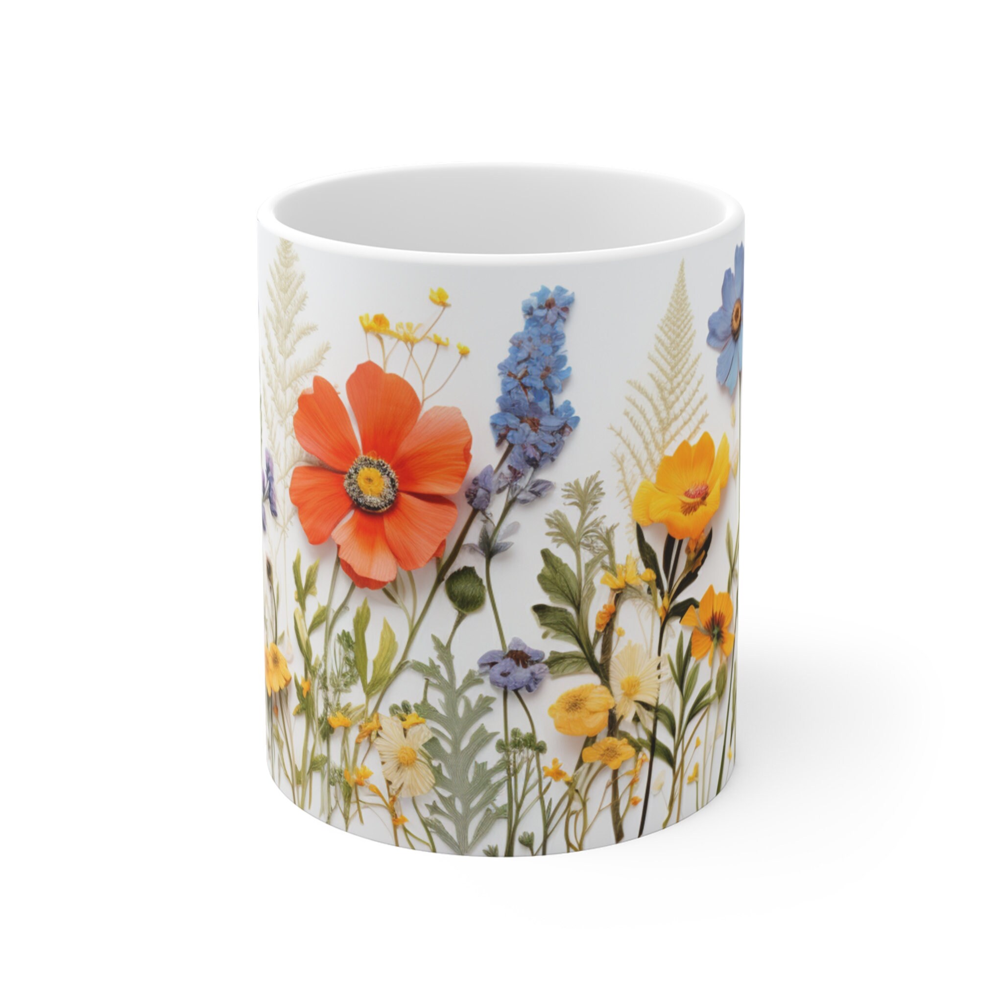 11oz Pressed Flowers Mug, Boho Wildflowers Cottagecore Coffee Mug ...