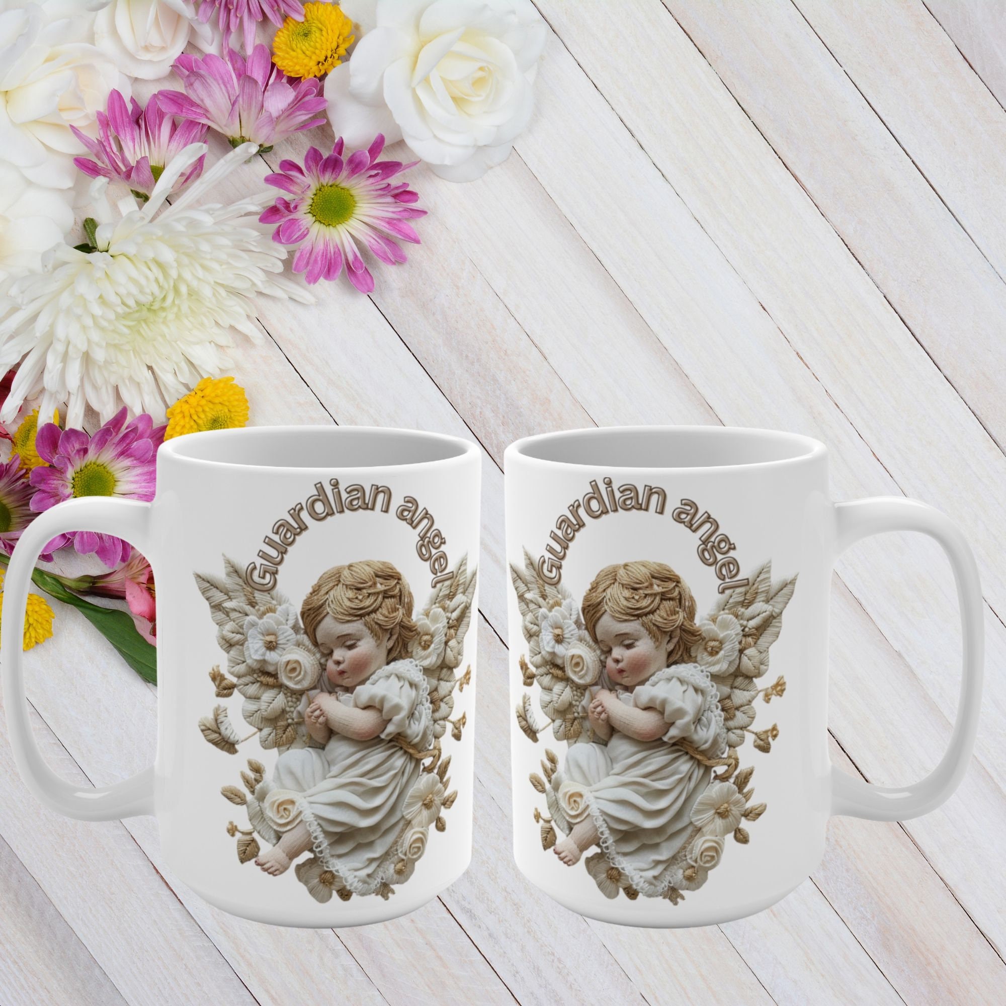 Christian Ceramic Mug 3D Guardian Angel,divine Protection and Elegance ...