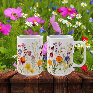 Pressed Flowers Mug, Boho Wildflowers Cottagecore Coffee Mug, Flower ...