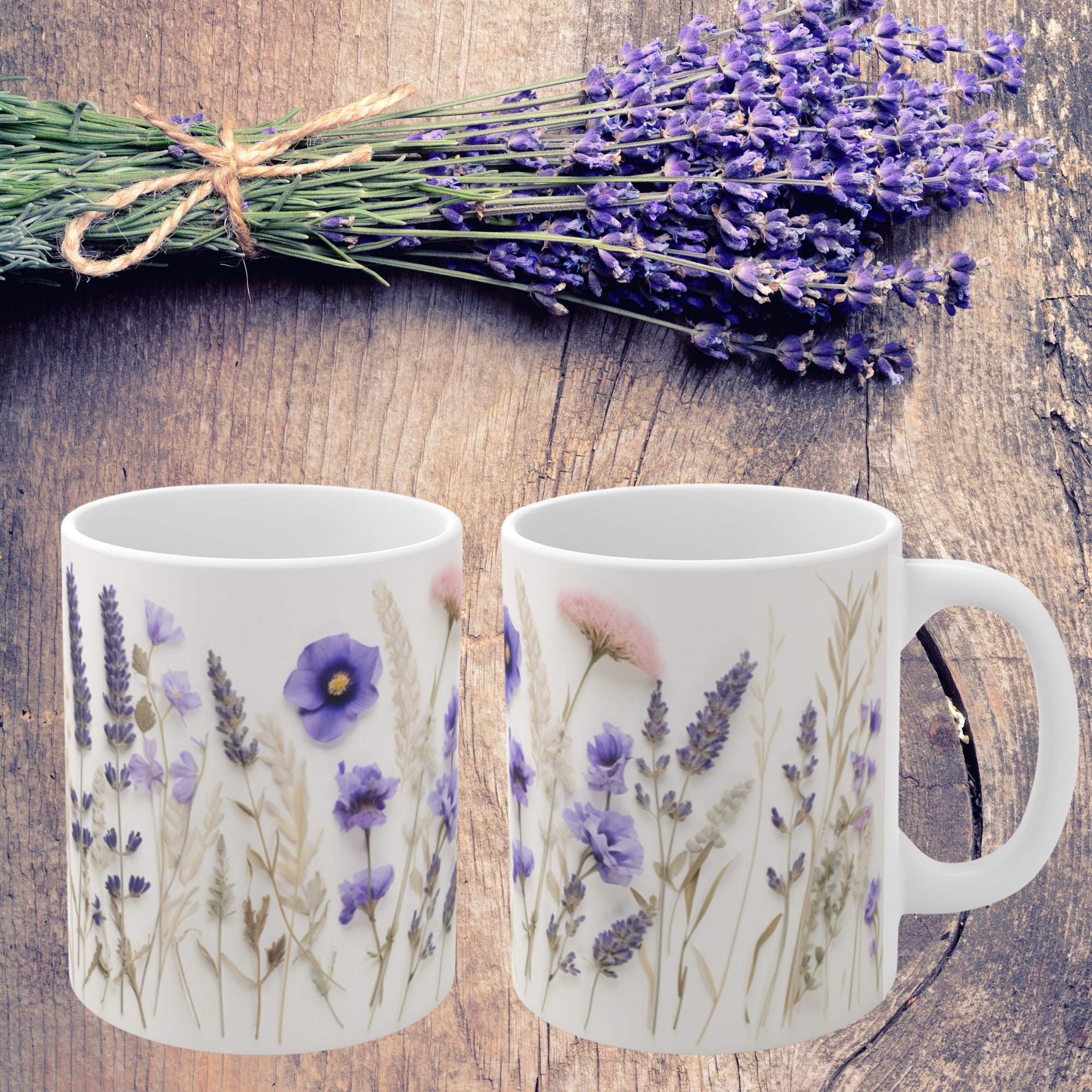 Pressed Flowers Mug, Boho Wildflowers Cottagecore Coffee Mug, Flower ...