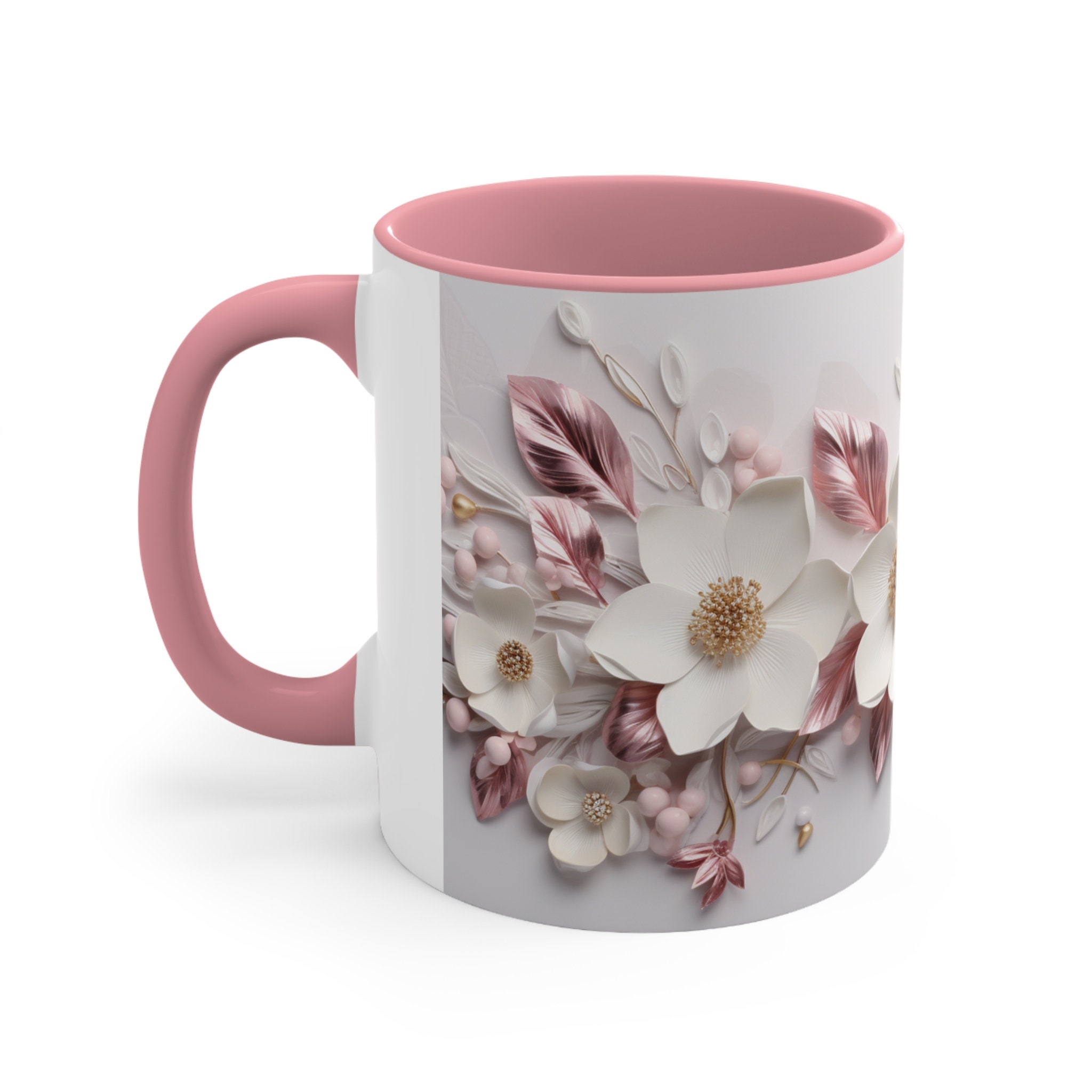 4D Embroidered Pink Flowers Mug, Coffee & Tea Mug, Gift Mug for Girlr ...