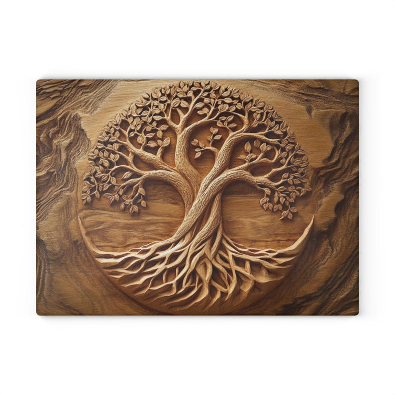 Tree of Life Glass Charcuterie Board: Wood Look Print, Tempered Glass ...