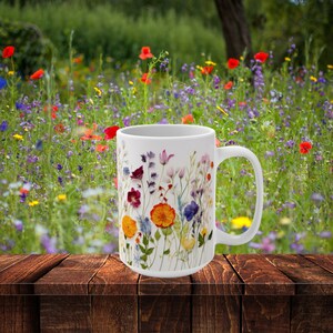 Pressed Flowers Mug, Boho Wildflowers Cottagecore Coffee Mug, Flower ...