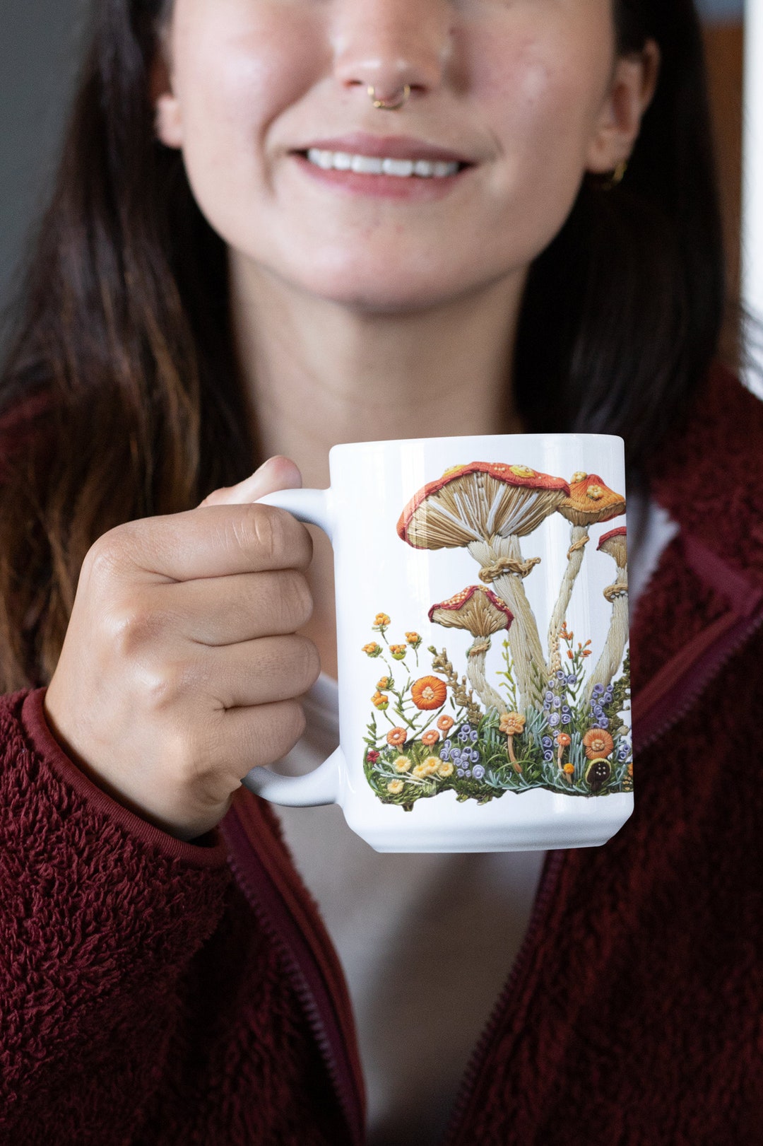 Toadstool Mushroom Coffee Mug: 3D Faux Embroidery Cottagecore Design - Etsy