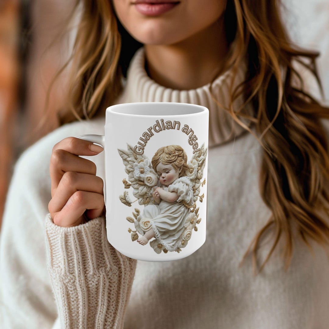 Christian Ceramic Mug 3D Guardian Angel,divine Protection and Elegance ...