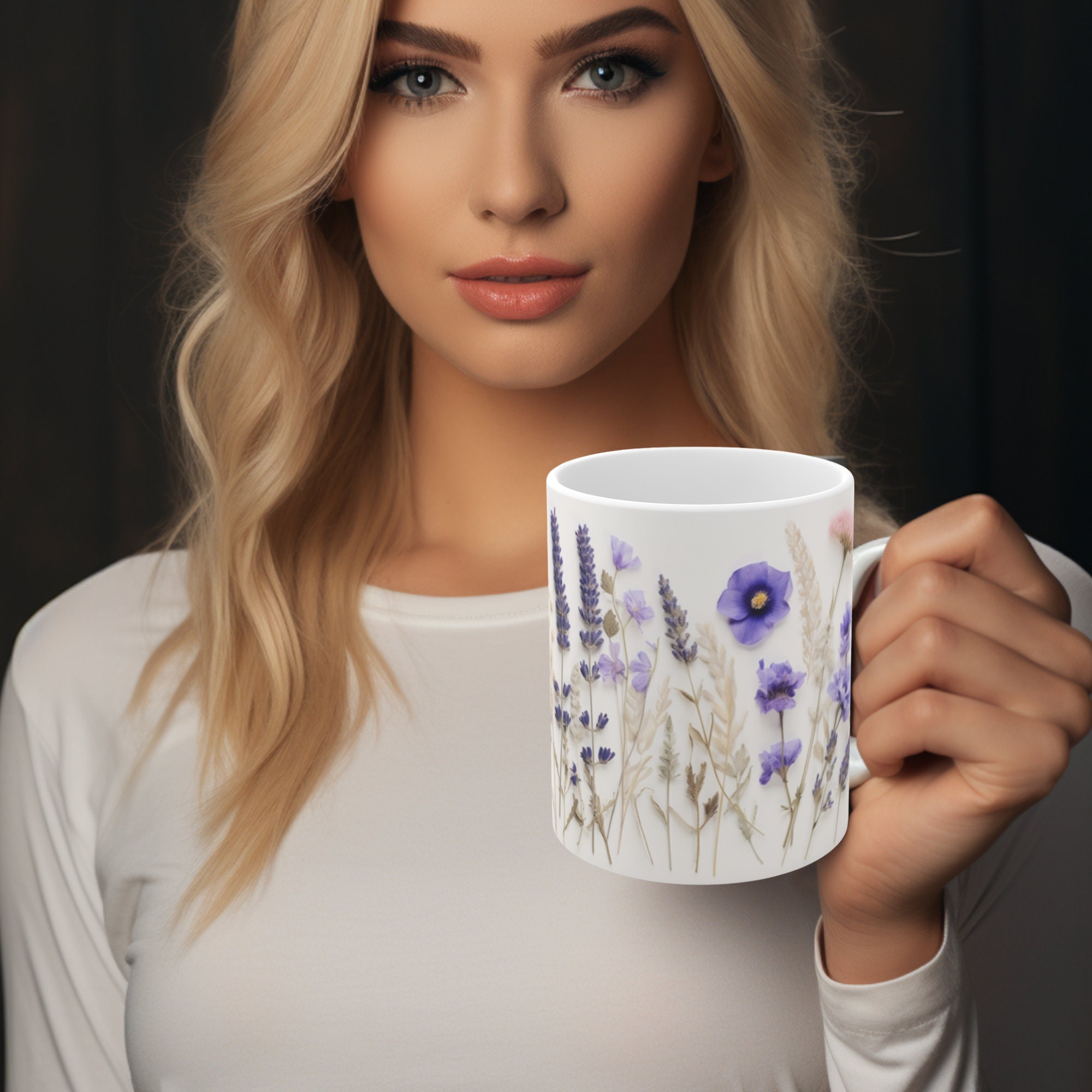 Pressed Flowers Mug, Boho Wildflowers Cottagecore Coffee Mug, Flower ...