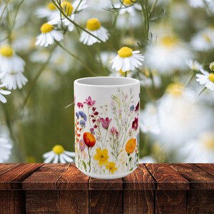 Pressed Flowers Mug, Boho Wildflowers Cottagecore Coffee Mug, Flower ...