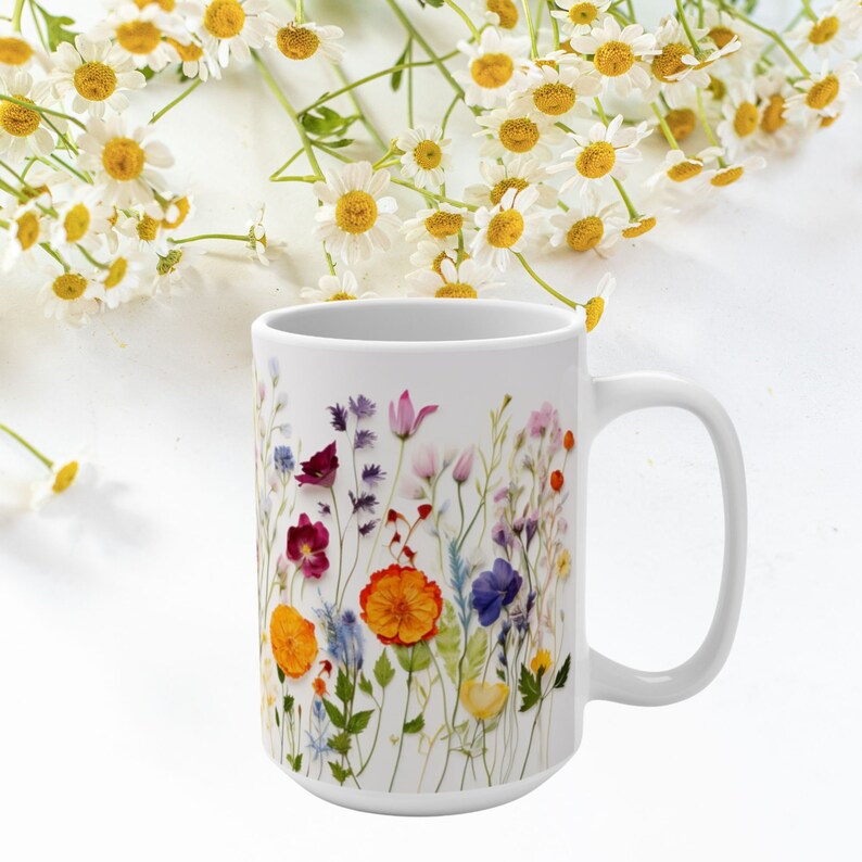 Pressed Flowers Mug, Boho Wildflowers Cottagecore Coffee Mug, Flower ...