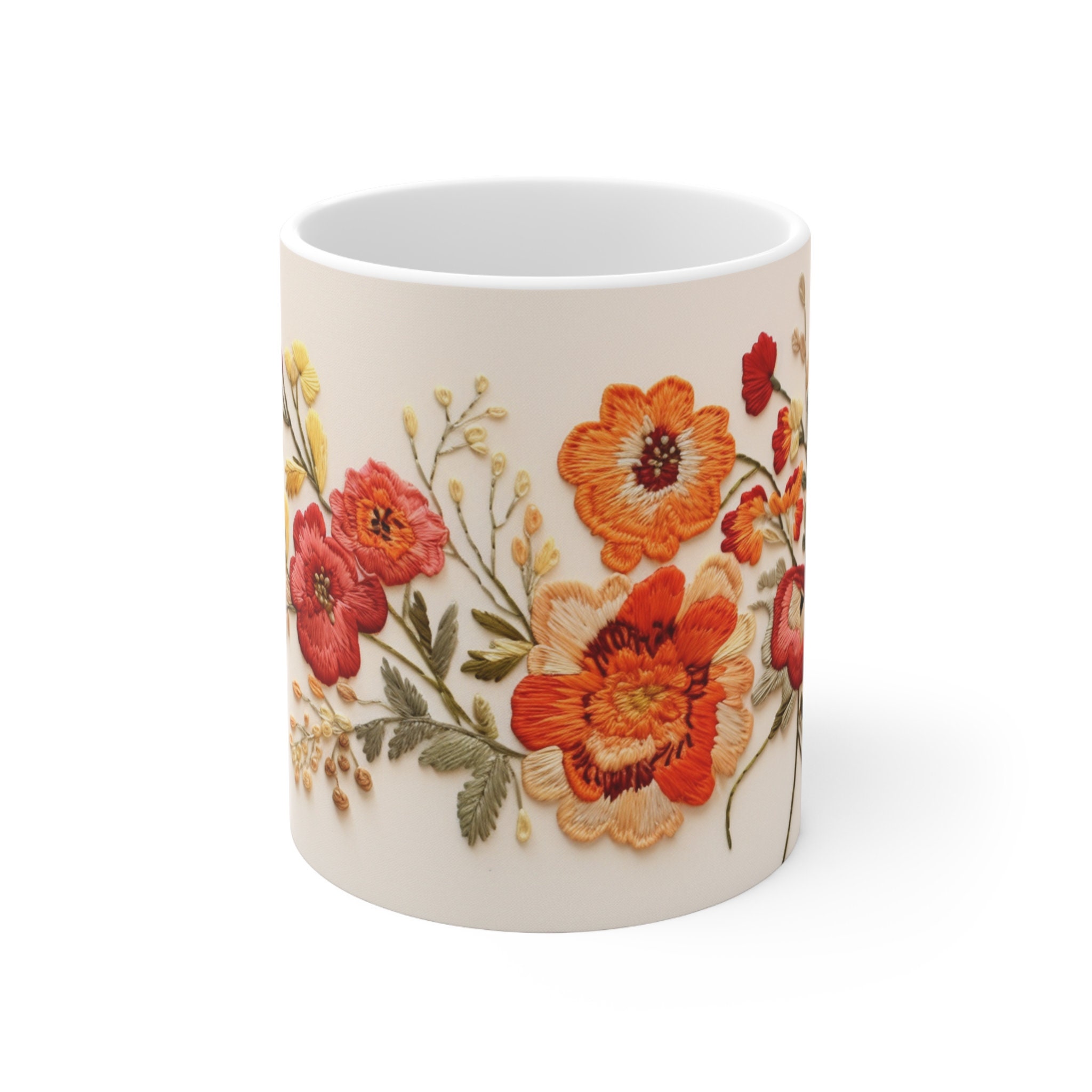 Embroidered Flower Coffee Mug Embroidered Flower Tea Mug Embroidered ...
