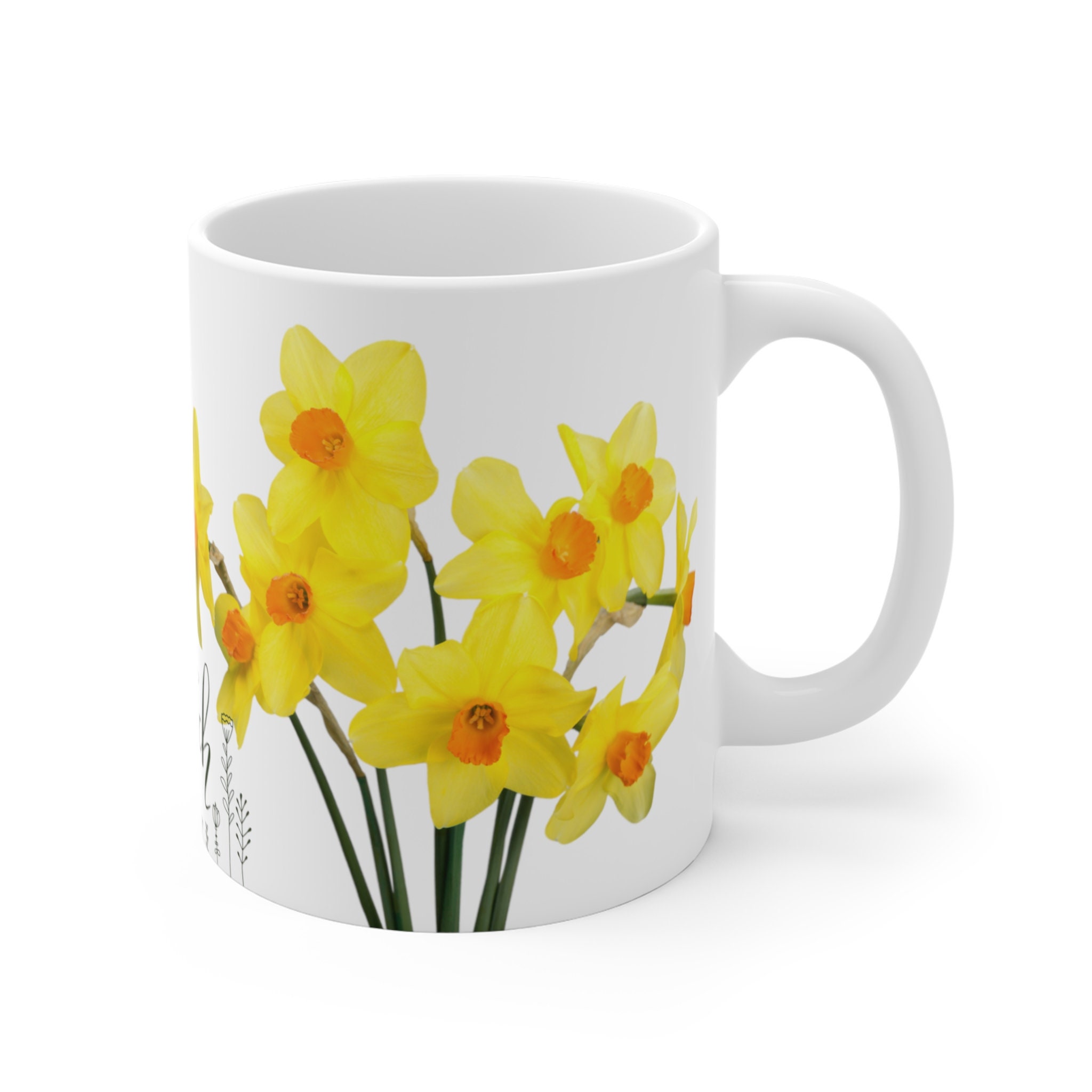 Pressed Flowers Mug, Daffodil Coffee Mug, Hello March, March Birth ...
