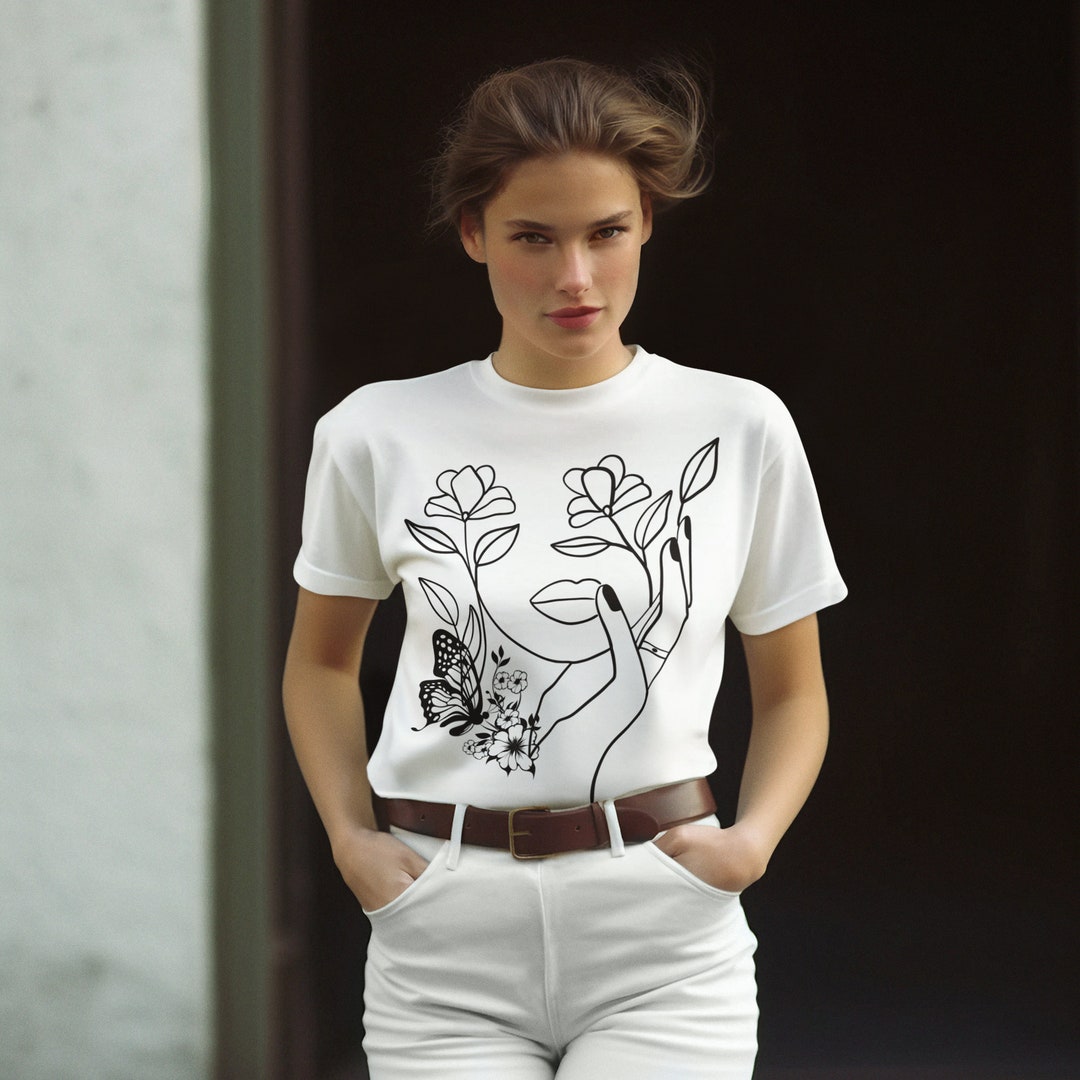 Abstract Face Line Art T-shirt: Floral Design Tee - Etsy UK