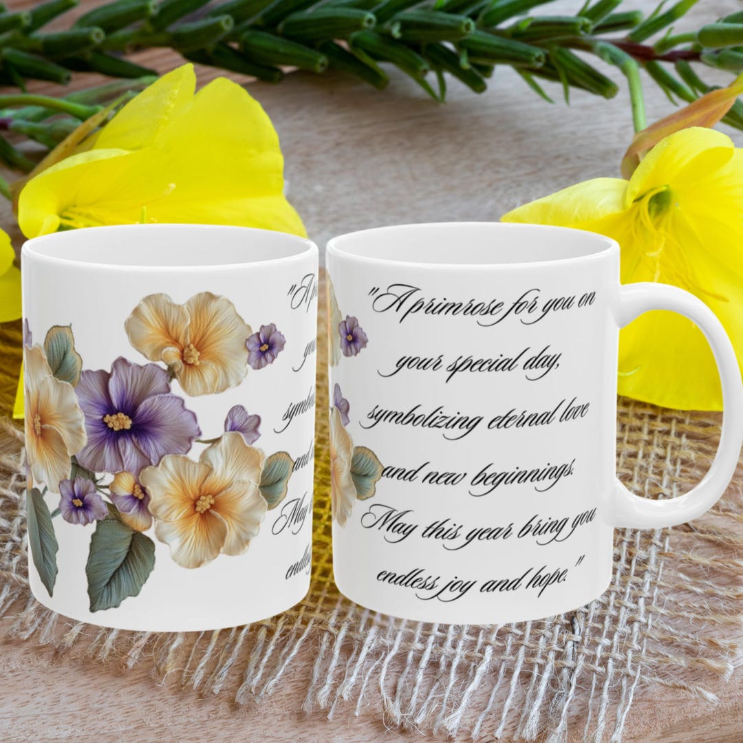 Primrose February Birth Flower Mug: 4D Faux Embroidery Floral Coffee ...