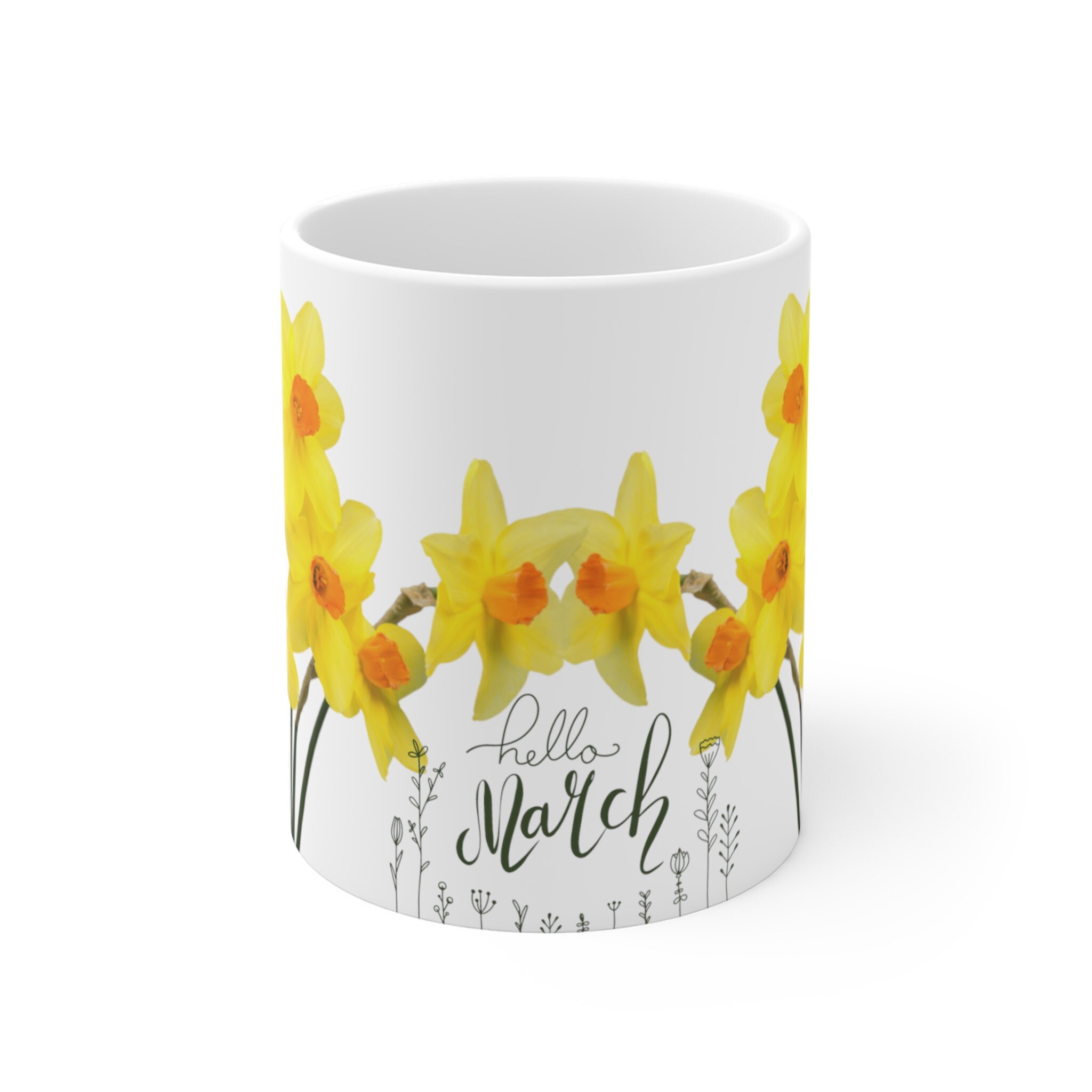 Pressed Flowers Mug, Daffodil Coffee Mug, Hello March, March Birth ...