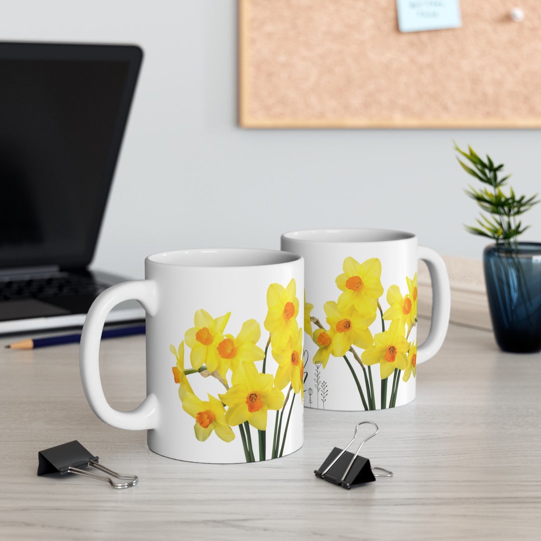 Daffodil Coffee Mug: Pressed Flowers, March Birth Month Gift - Etsy