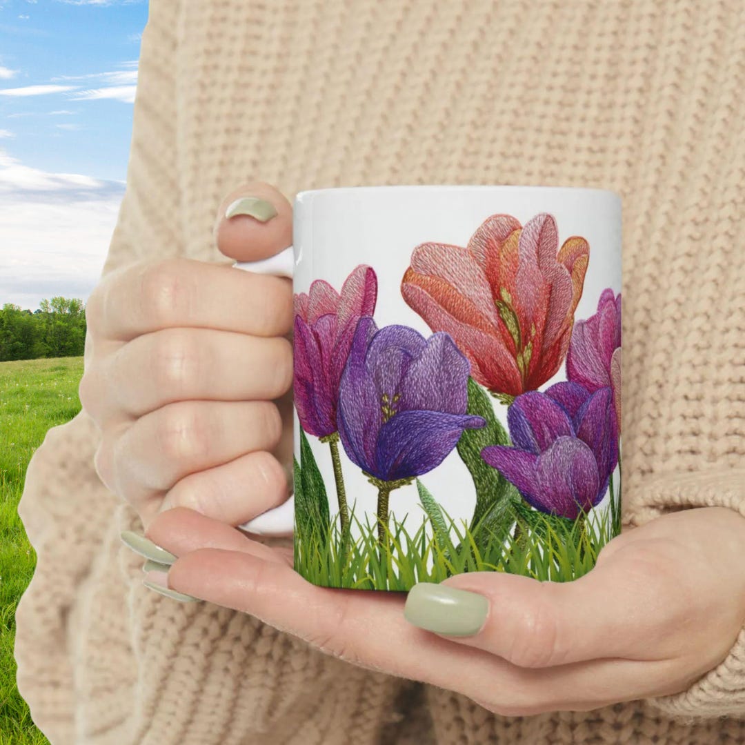 Watercolor Tulip Garden Mug | Floral Spring Flowers Ceramic Mug - Etsy