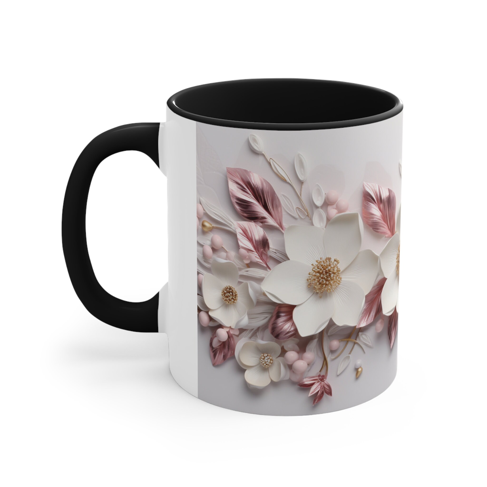 4D Embroidered Pink Flowers Mug, Coffee & Tea Mug, Gift Mug for Girlr ...