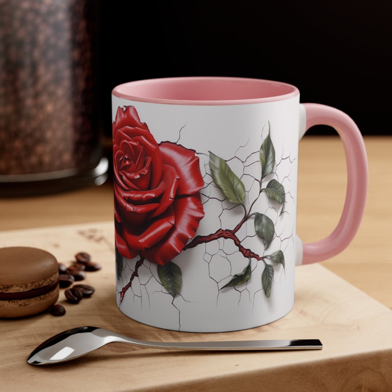 3D Embroidered Red Rose Mug Elegant Floral Ceramic Cup, Romantic Gift ...