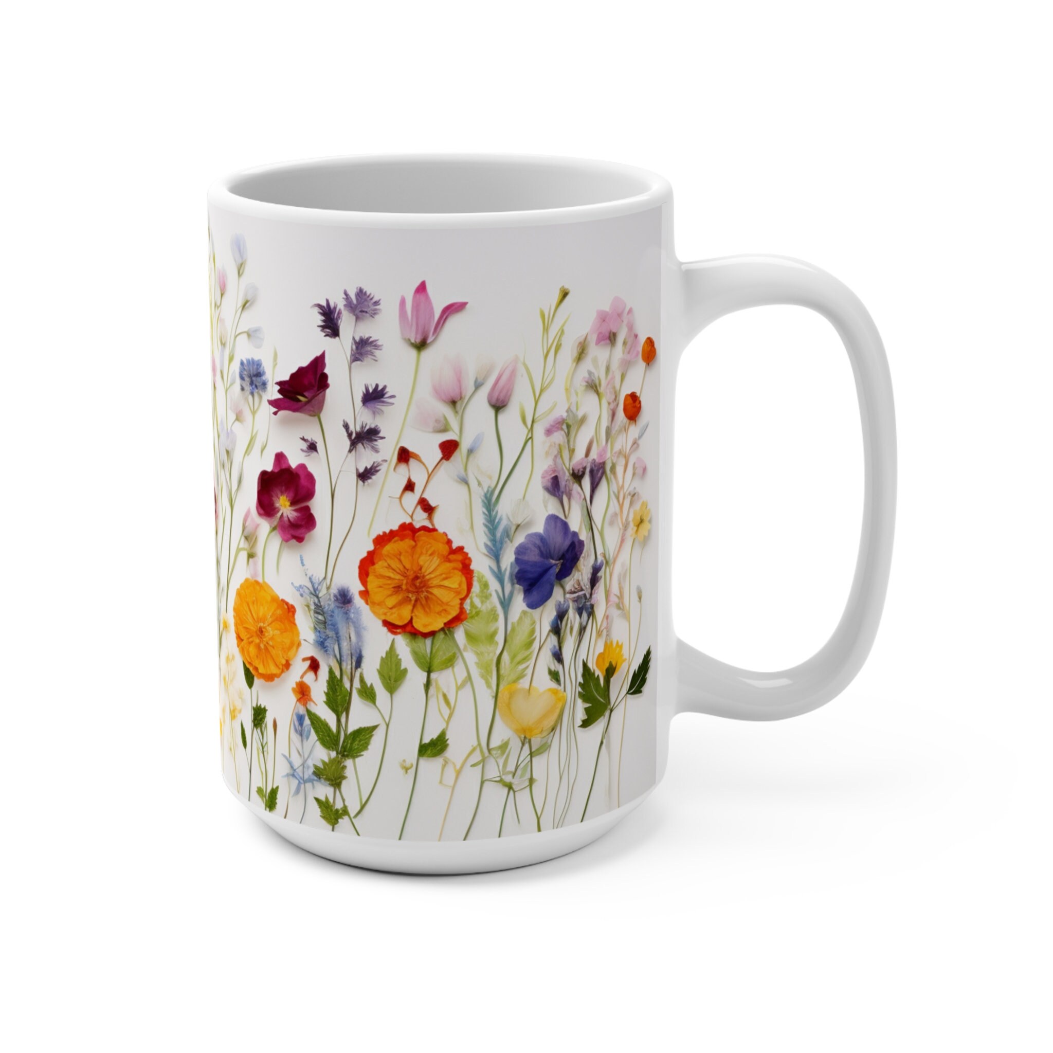 Pressed Flowers Mug, Boho Wildflowers Cottagecore Coffee Mug, Flower ...