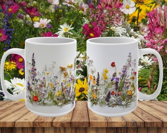 Boho Wildflower Cottagecore Coffee Mug, Pressed Flowers Mug, Pastel ...