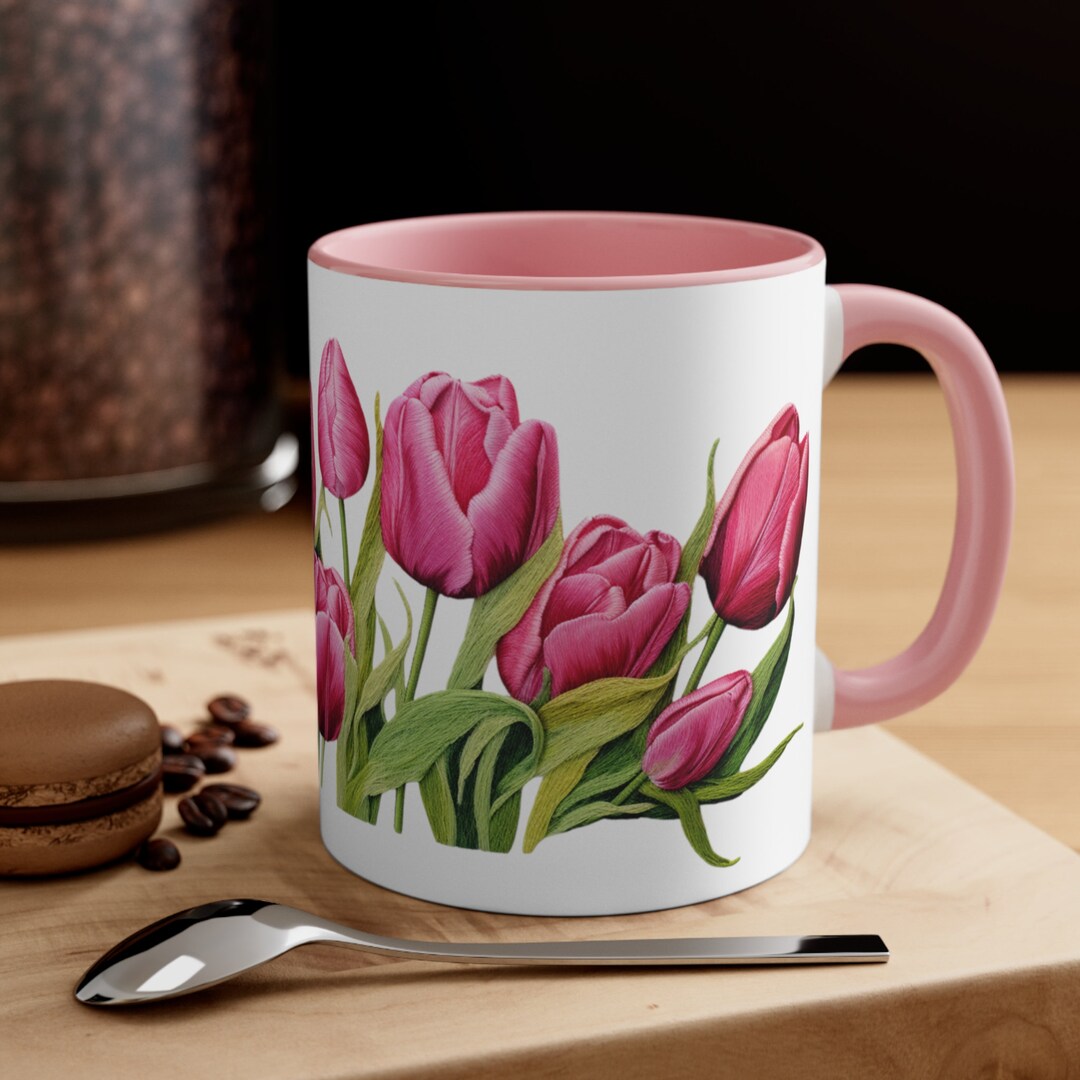 Tulip Embroidery Mug: 3D Floral Ceramic Coffee Cup - Etsy