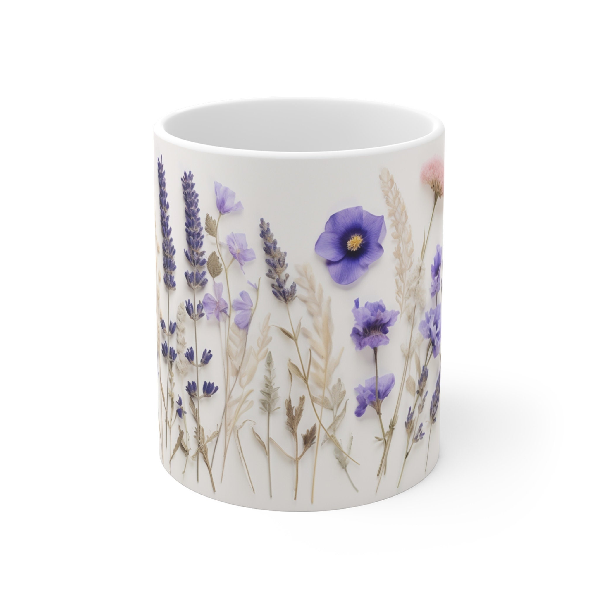 Pressed Flowers Mug, Boho Wildflowers Cottagecore Coffee Mug, Flower ...