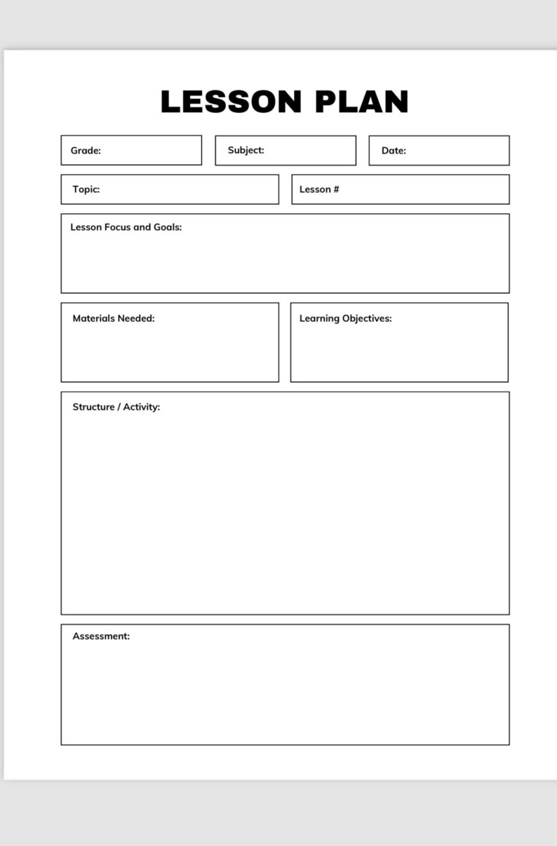 Lesson Plan Sheet Teacher Resource - Etsy