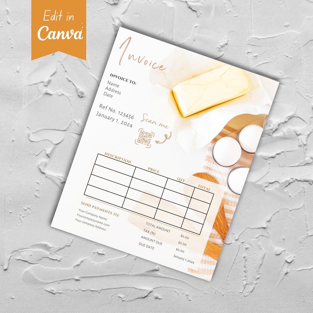 Bakery Invoice Template Editable, Small Business Custom Order Form ...