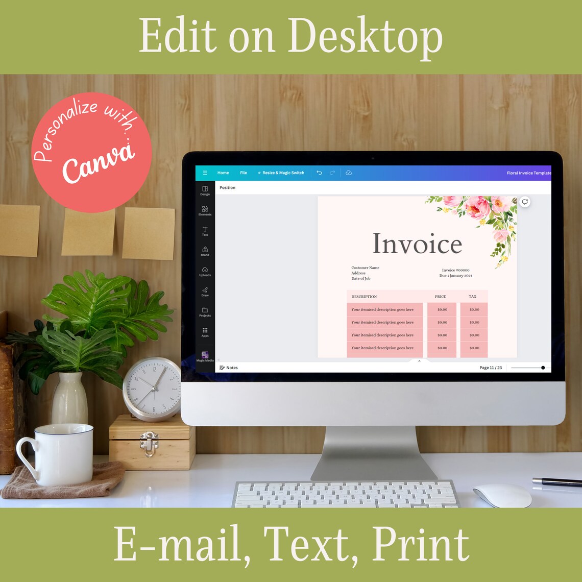 Floral Invoice Template Editable, Small Business Custom Order Form ...