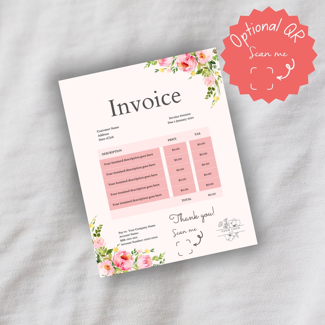 Floral Invoice Template Editable, Small Business Custom Order Form ...