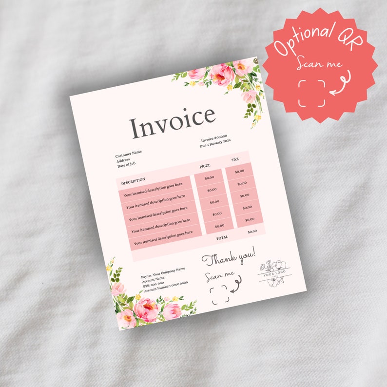 Floral Invoice Template Editable, Small Business Custom Order Form ...